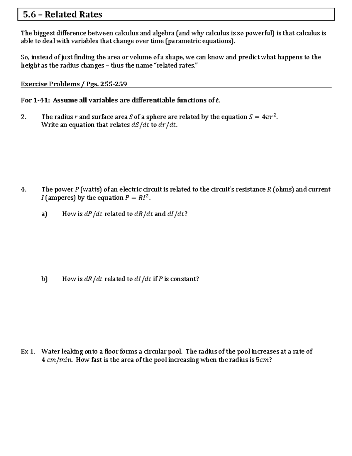 5.6 Related Rates - Calculus Concepts and Exercises - Studocu