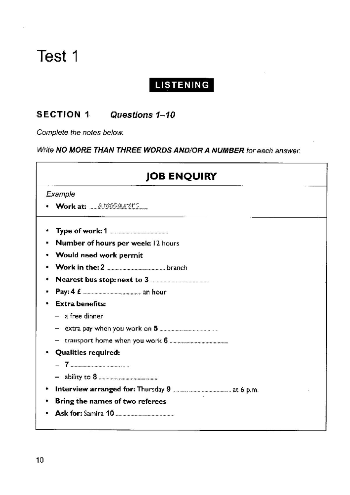 Listening 1 - Test 1: Listening Section Notes - Studocu
