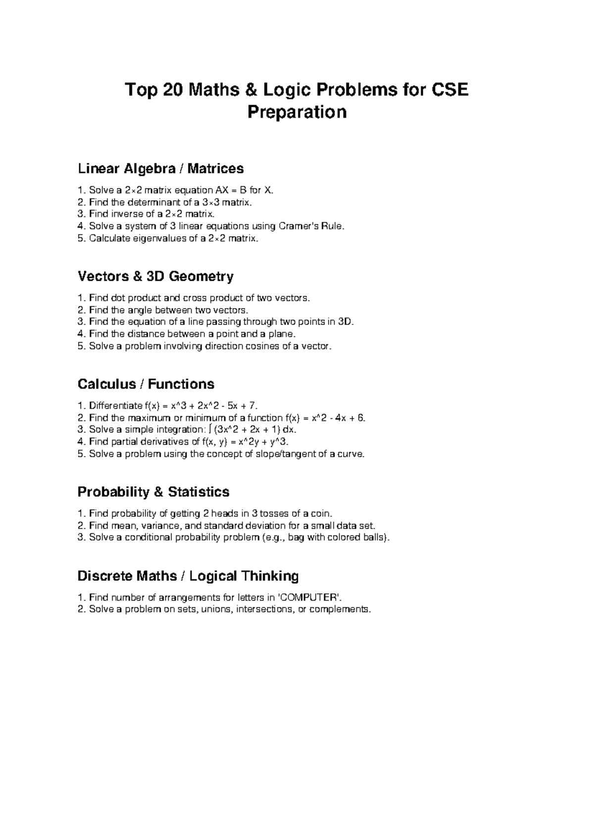 Top 20 Maths Logic Problems for CSE Preparation - Studocu
