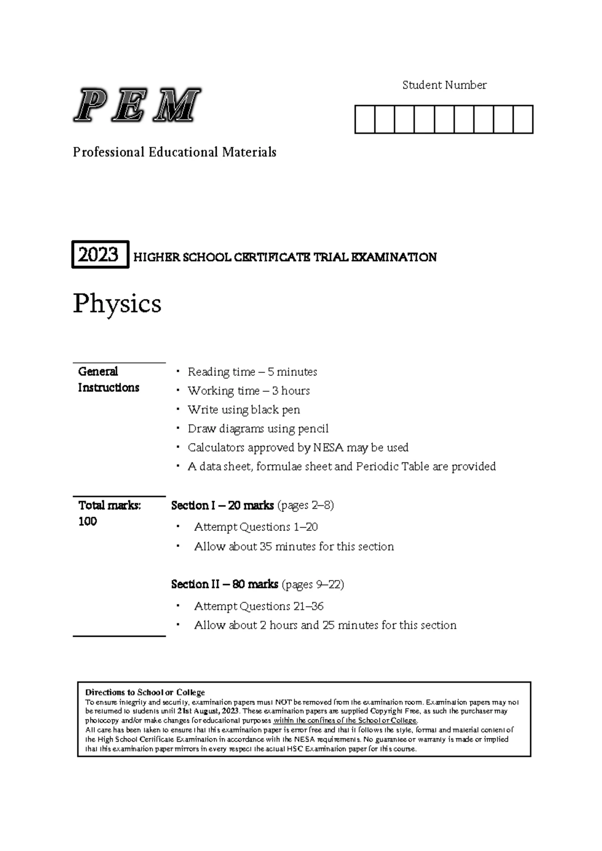 2024 HSC Physics Trial Exam Paper with General Instructions - Studocu