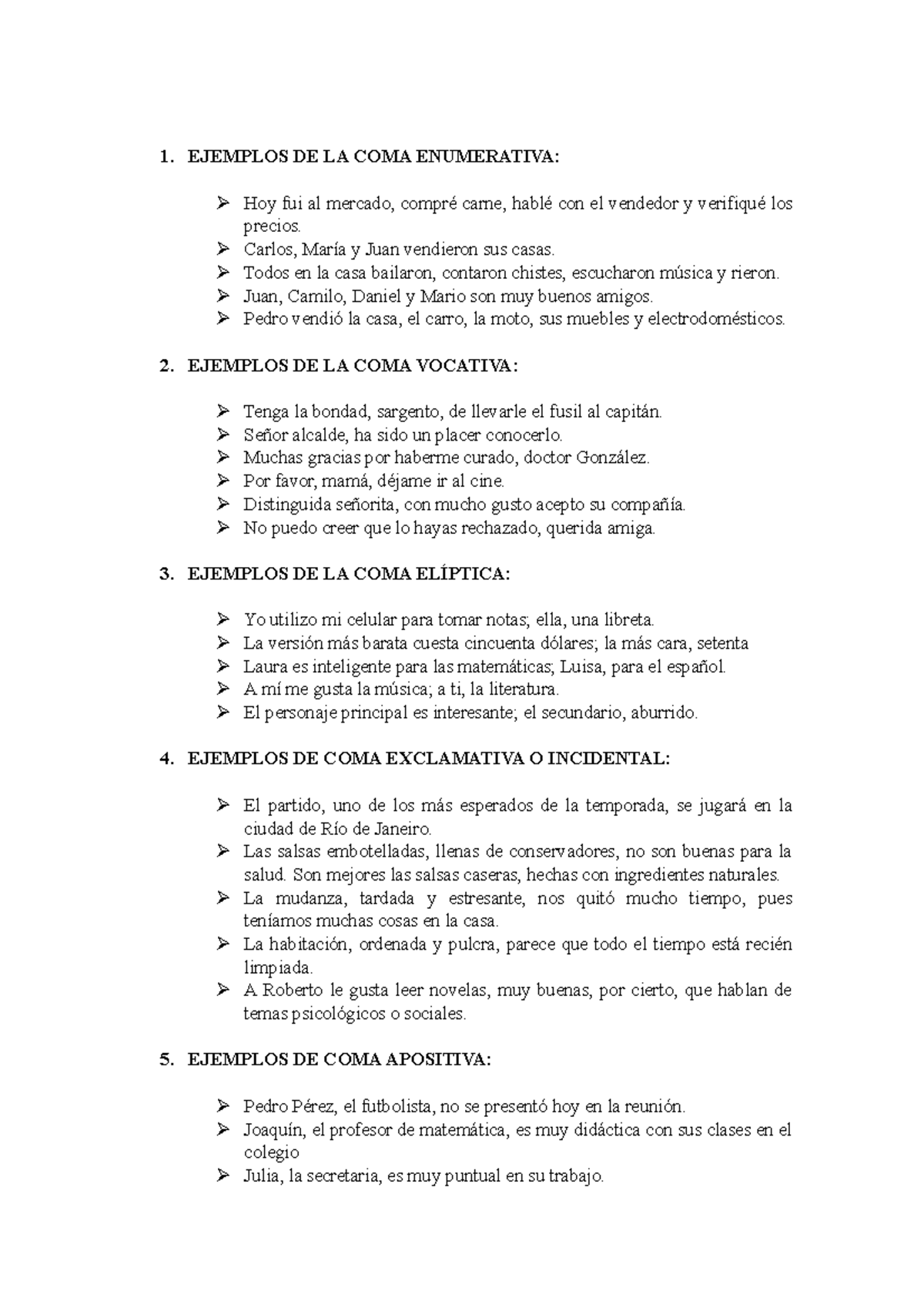Ejemplos de la Coma Enumerativa en Español: Uso y Aplicaciones - Studocu