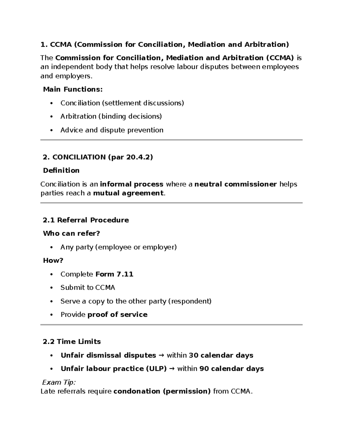 CCMA Functions and Processes: Conciliation & Arbitration Overview - Studocu
