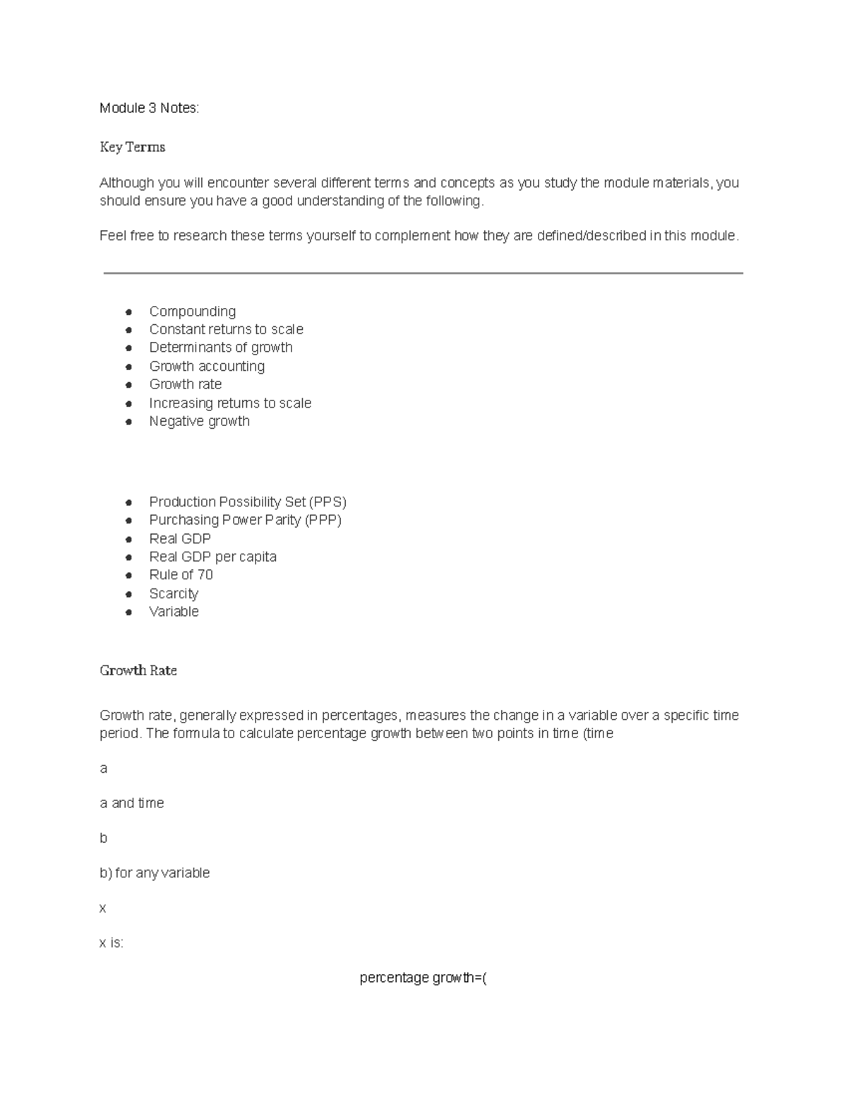 Module 3 Economic Growth: Key Terms and Concepts Overview - Studocu