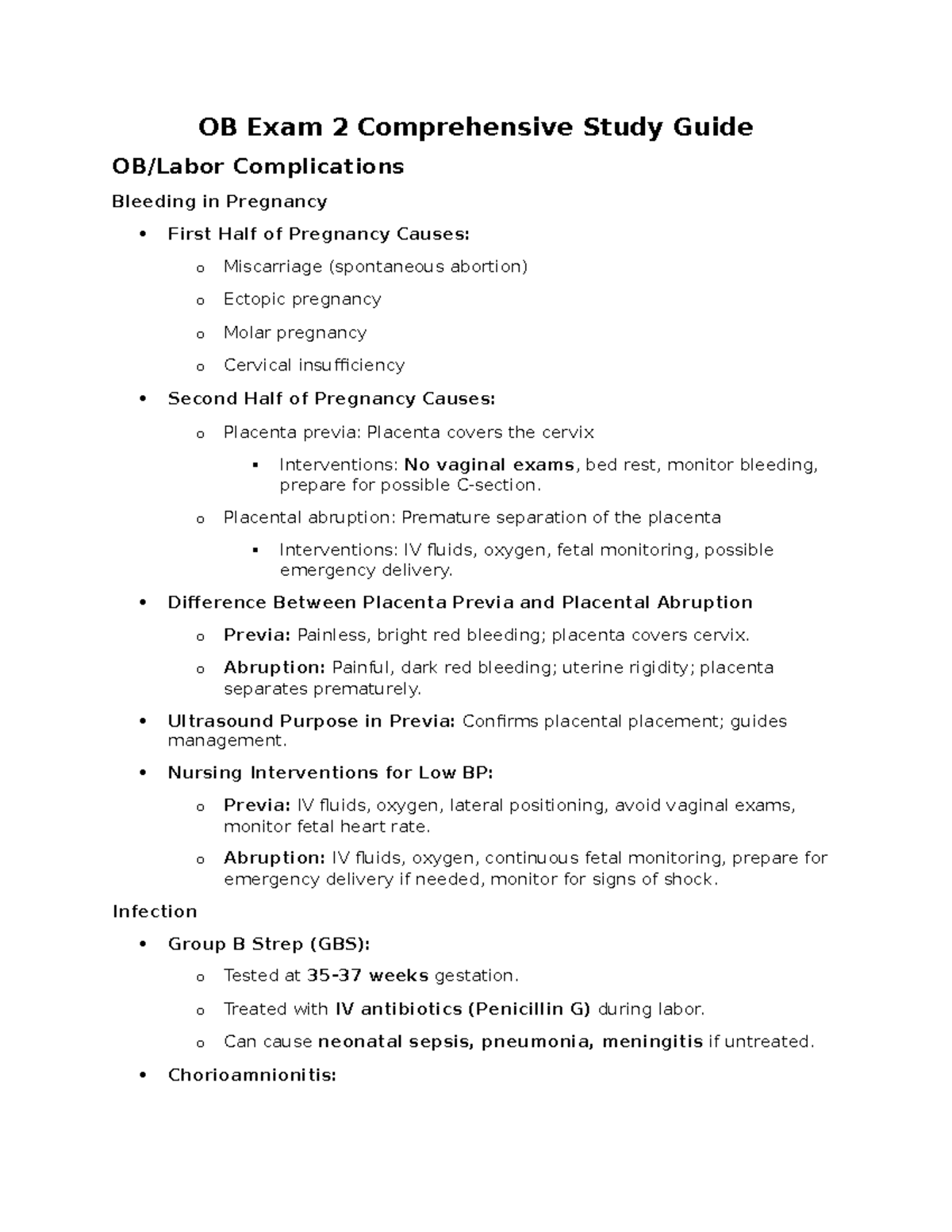 exam 2 study guide - OB Exam 2 Comprehensive Study Guide OB/Labor ...