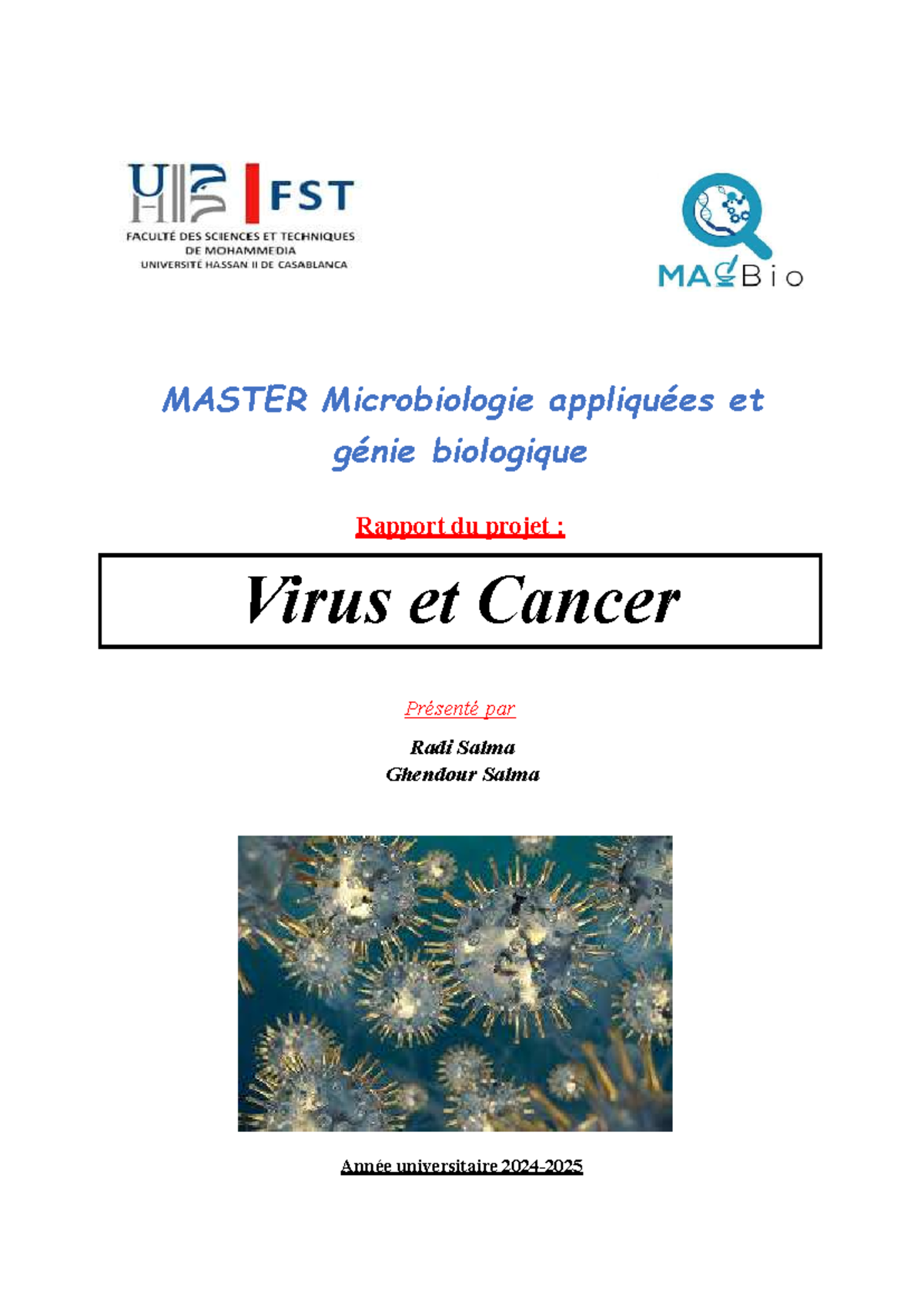 MASTER Microbiologie Appliquée et Génie Biologique : Virus et Cancer ...