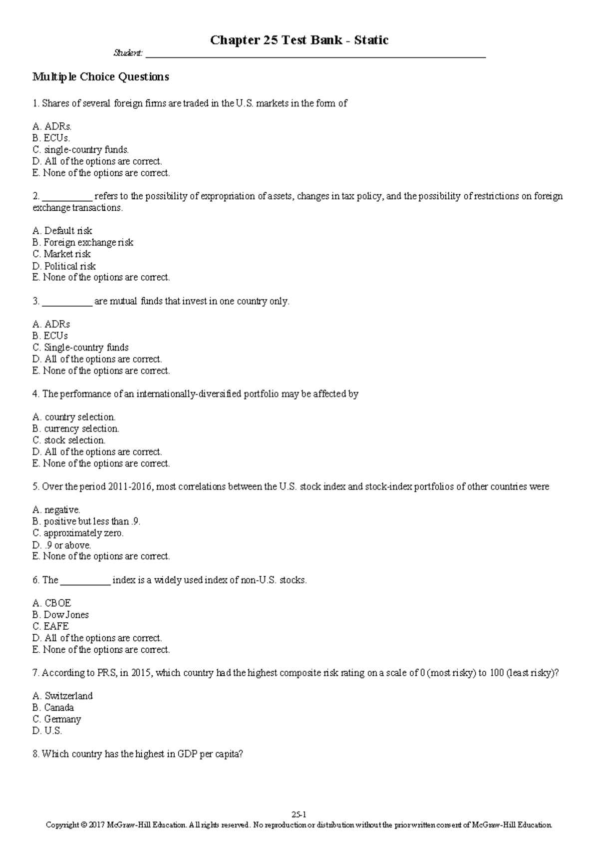 Chapter 25 Test Bank - Fin 521: Analysis of Commercial Operations - Studocu