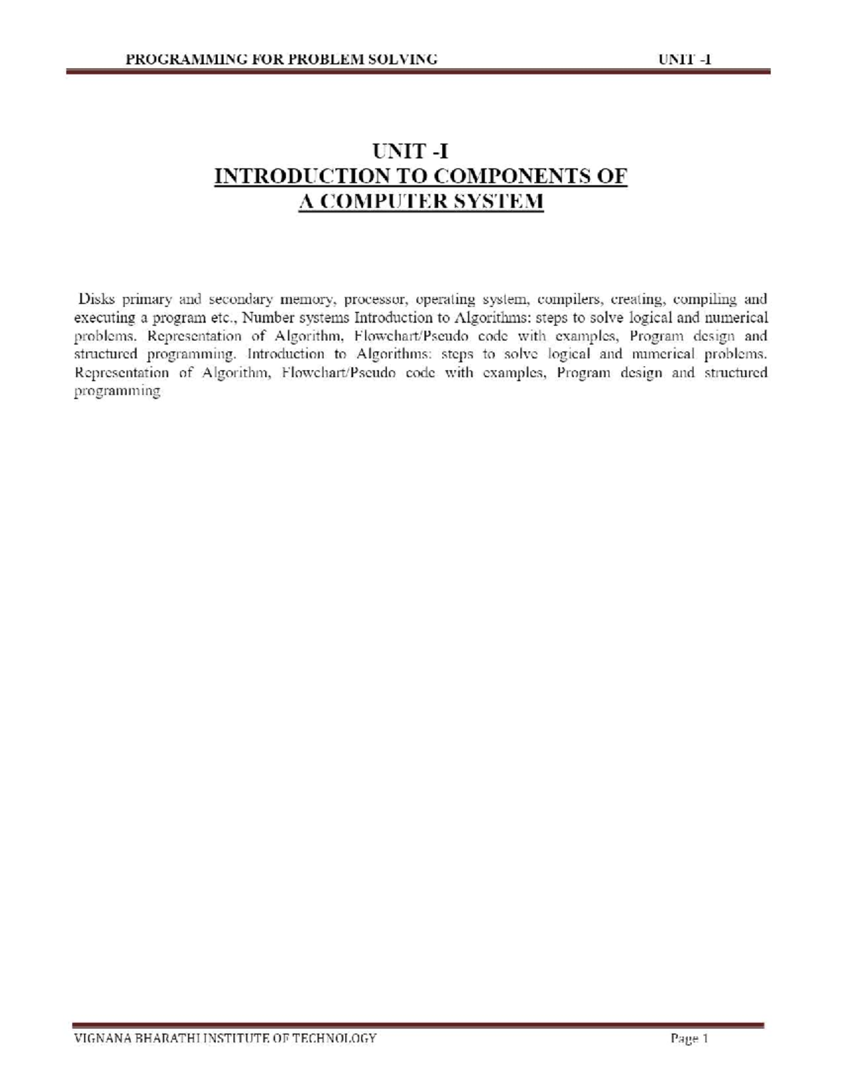 PPS R22 - Unit 1 Notes: Introduction to Computer Systems & Algorithms ...