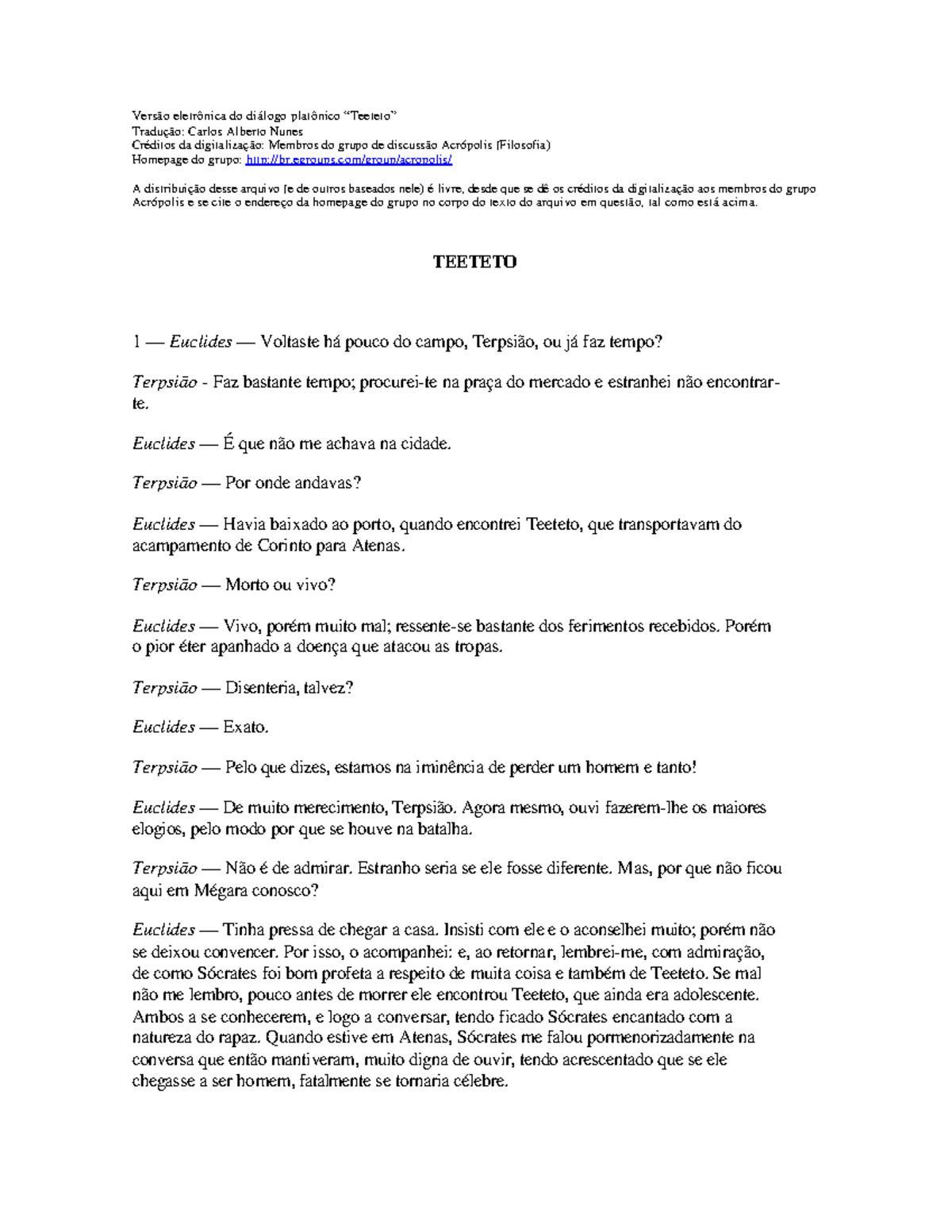 Teeteto - assa - Versão eletrônica do diálogo platônico “Teeteto ...