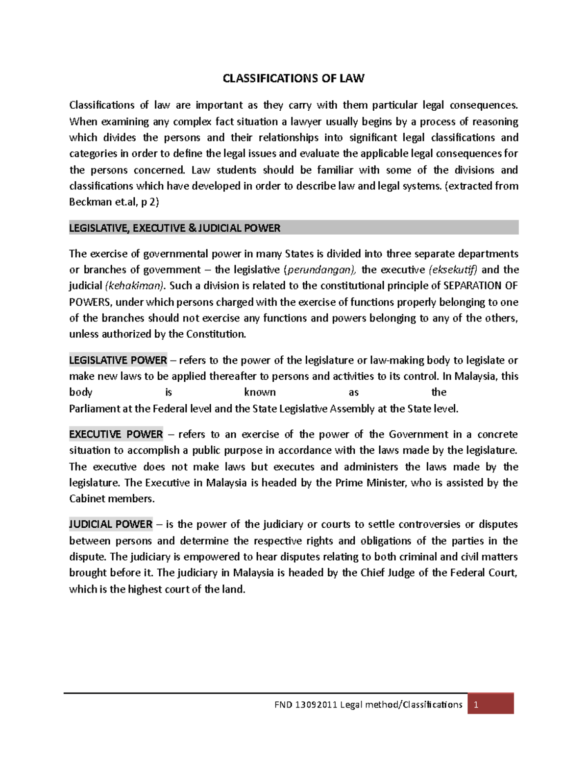 Classifications of Law: Understanding Legal Structures and Terms - Studocu