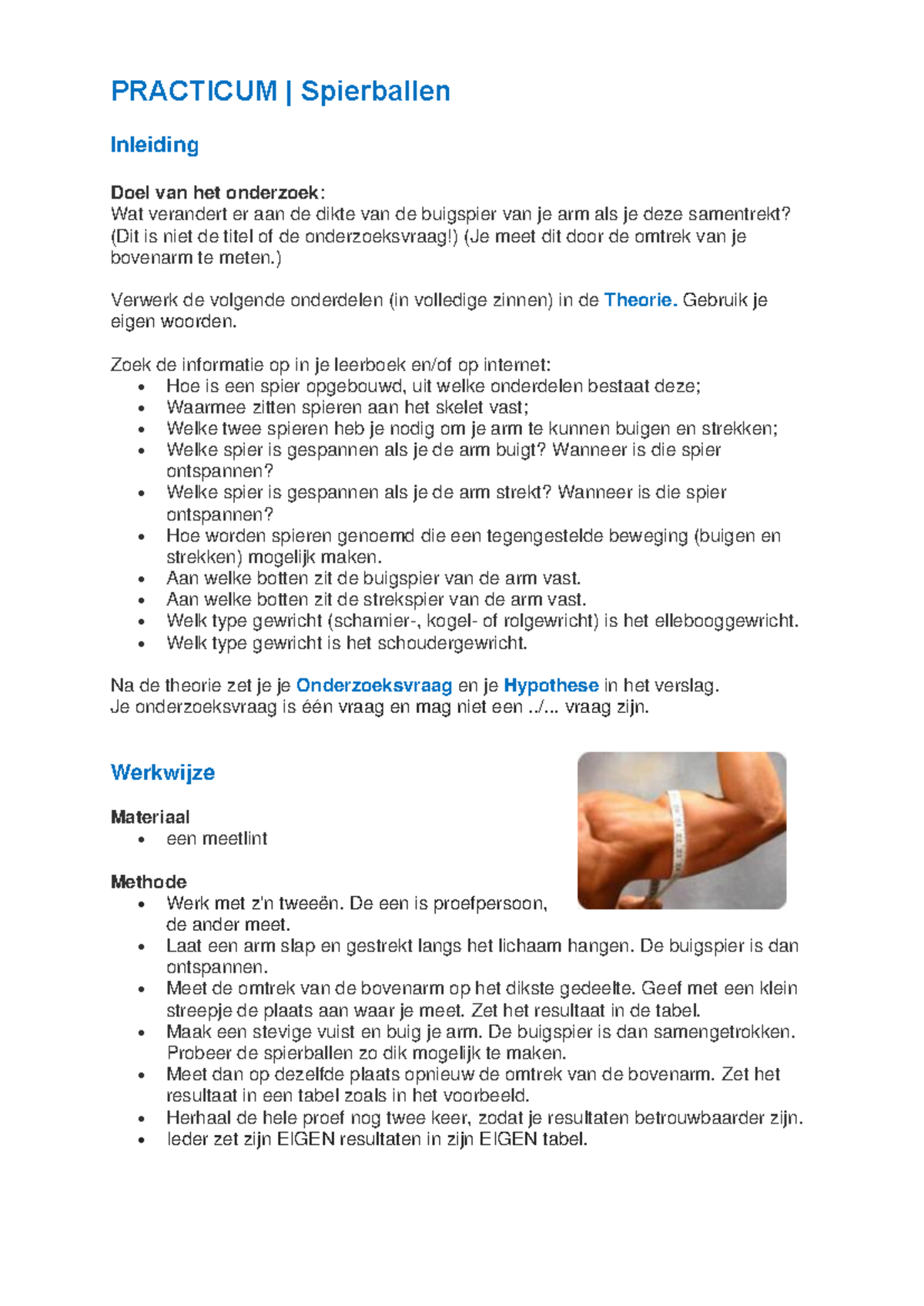 1HV Practicum: Onderzoek naar Spierballen en Spierdikte - Studeersnel