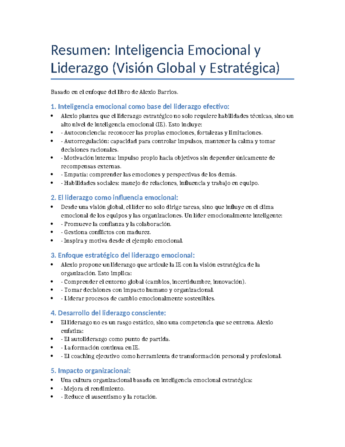 Resumen: Inteligencia Emocional y Liderazgo Estratégico (IE) - Studocu