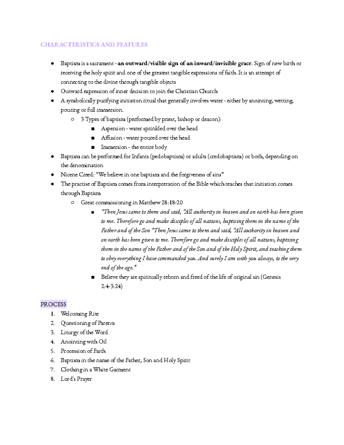 Christianity Notes: Understanding the Sacrament of Baptism - Studocu