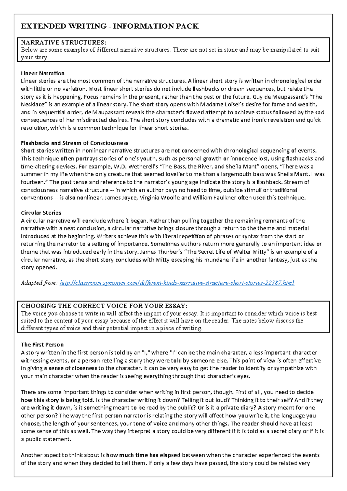 Extended Writing: Narrative Structures and Voice - Studocu