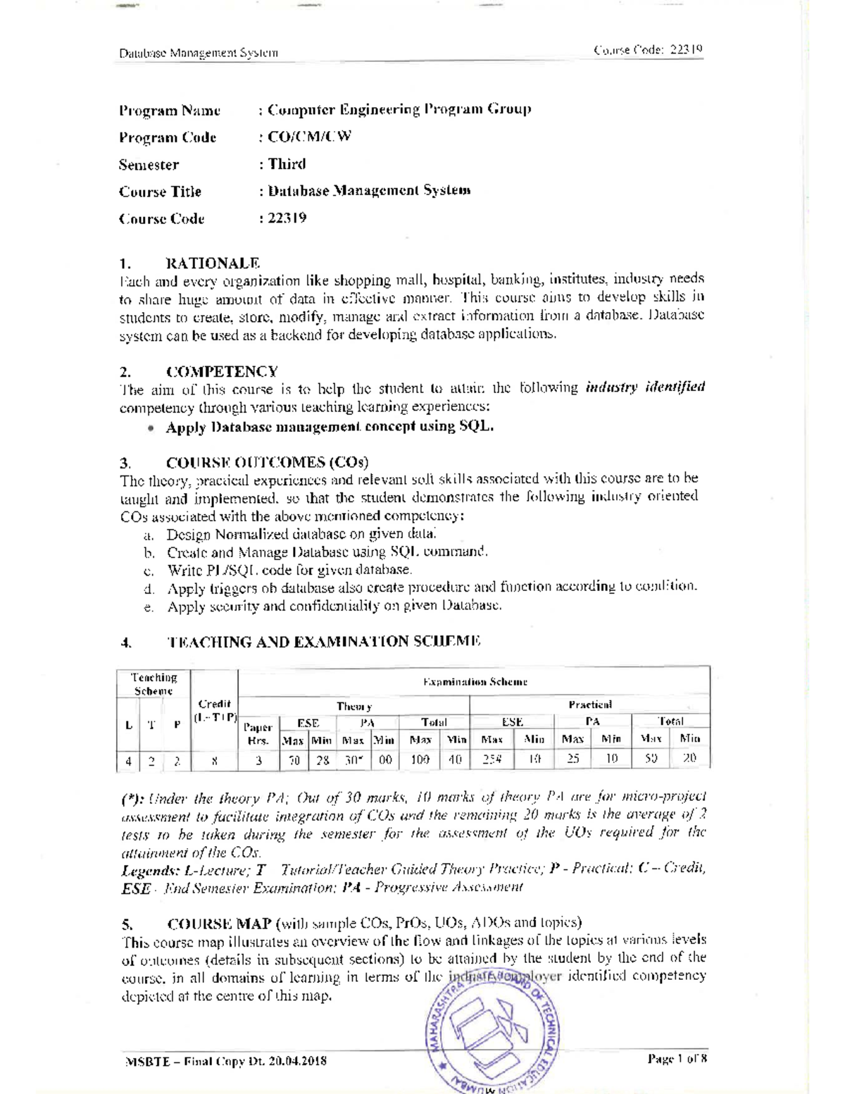 Database Management System Course Code: 22319 - Course Overview and Outcomes - Studocu
