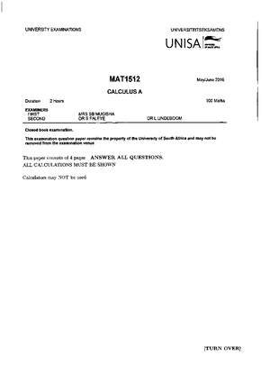 [Solved] Solve - Calculus A (MAT1512) - Studocu