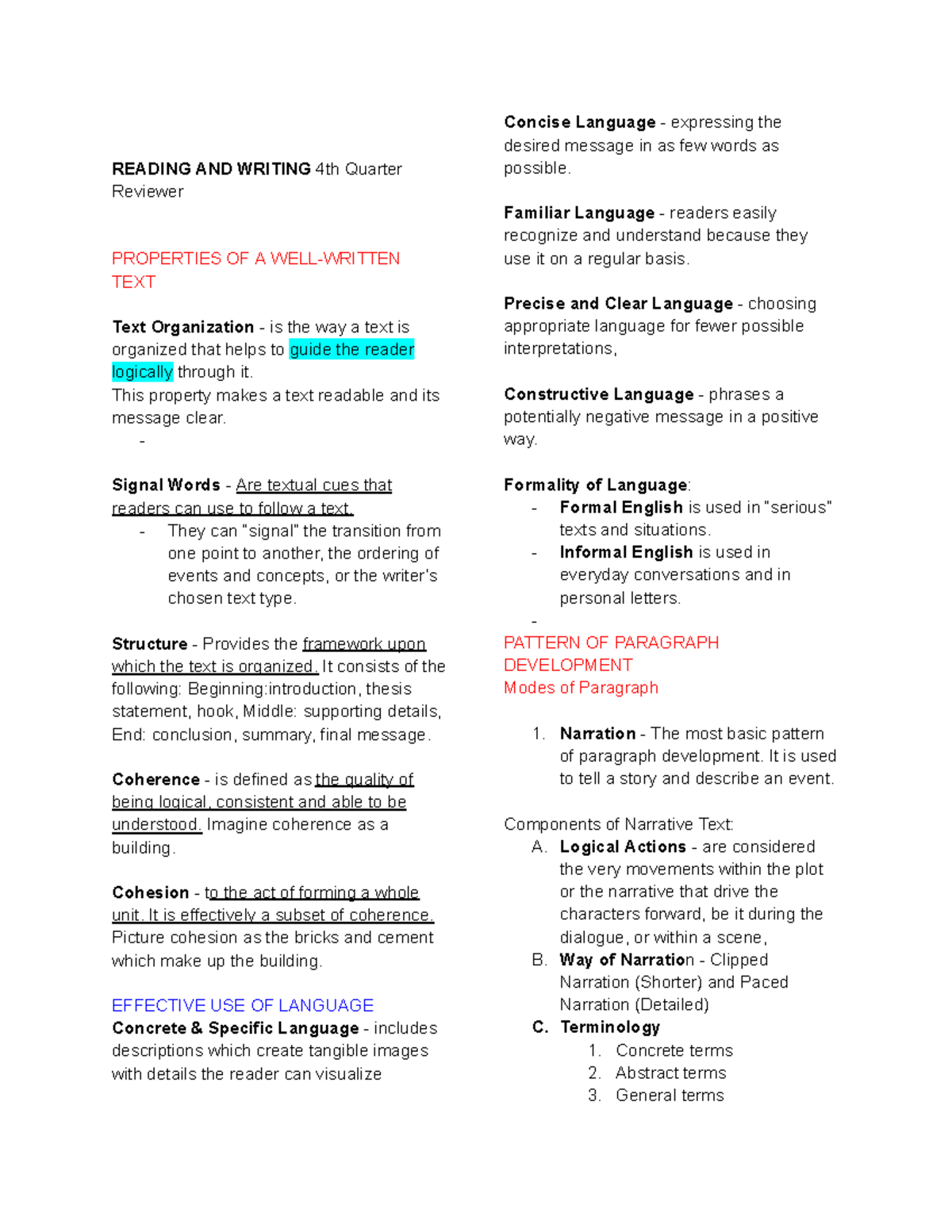 STEM - Kdjsjznsnsm - READING AND WRITING 4th Quarter Reviewer ...