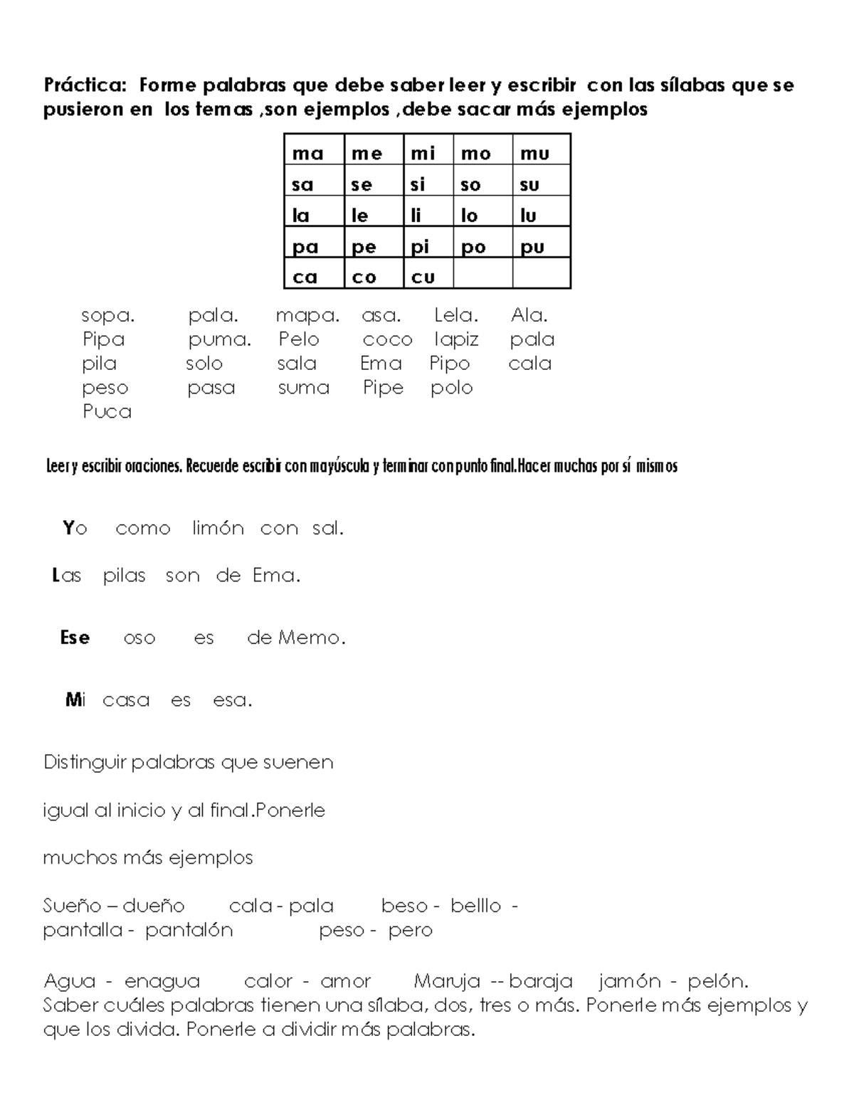 Práctica Esp - Práctica - Práctica: Forme palabras que debe saber leer ...