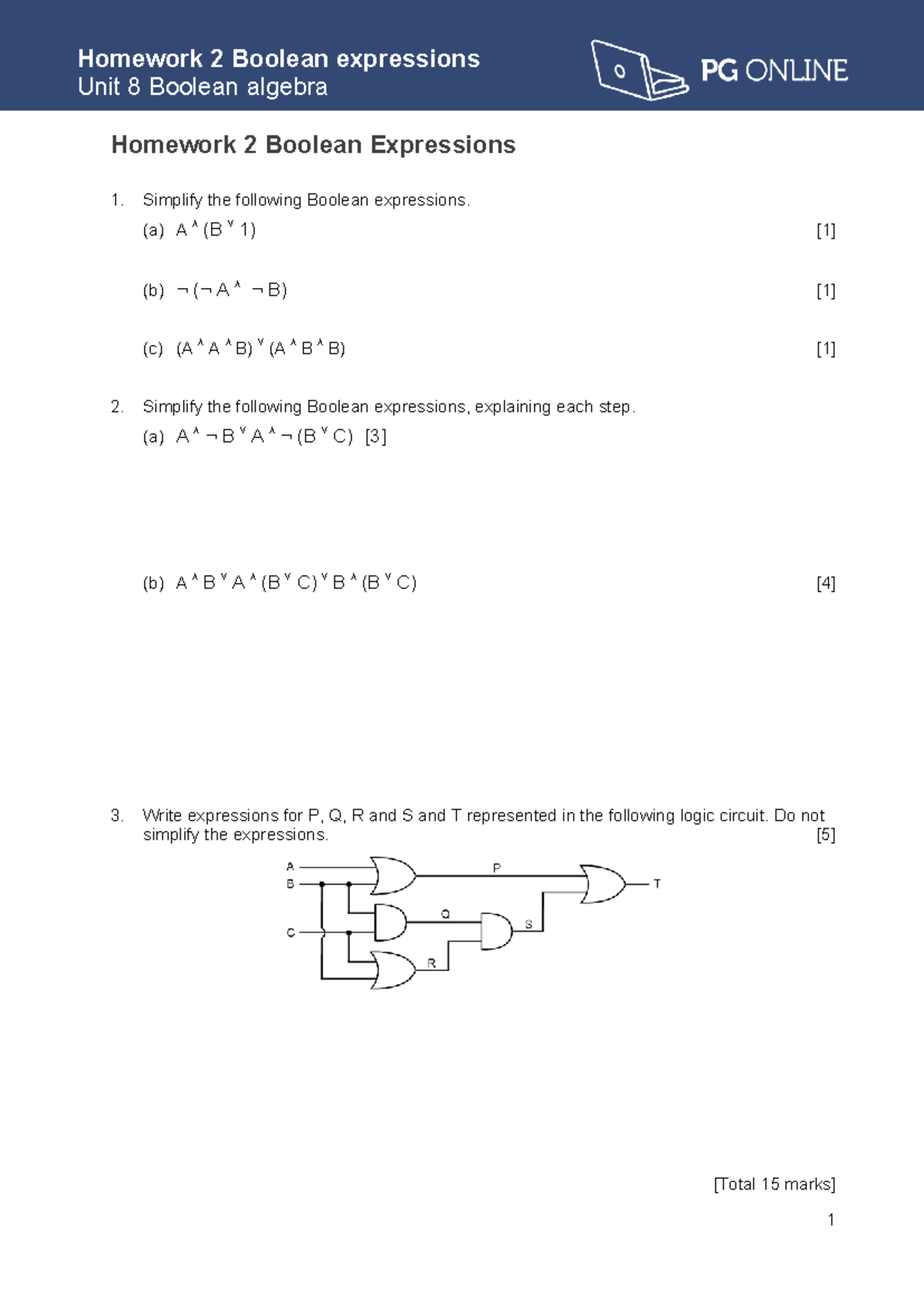 Boolean algebra Homework 2 - Simplify the following Boolean expressions ...
