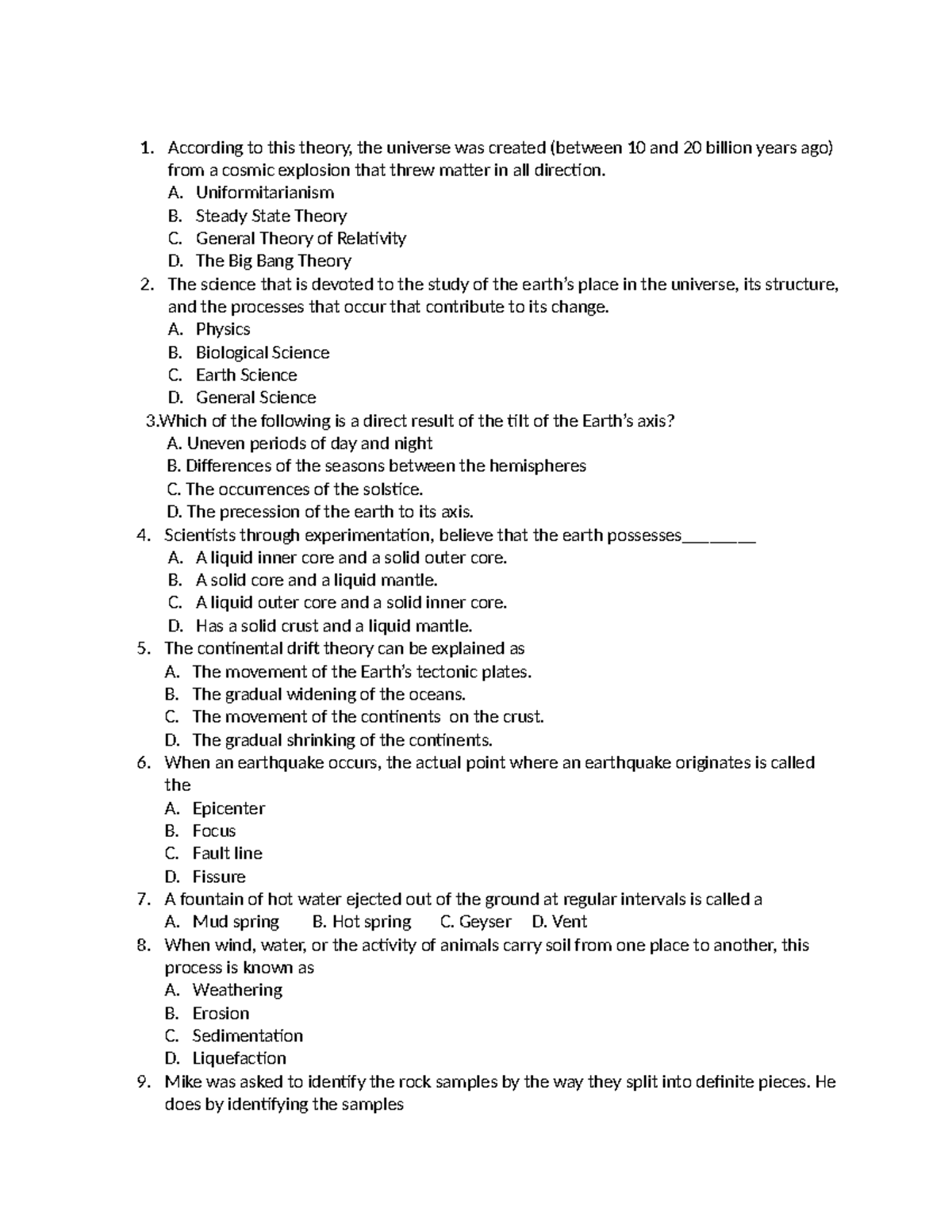 Earth Sci Review: Key Concepts and Theories in Earth Science - Studocu