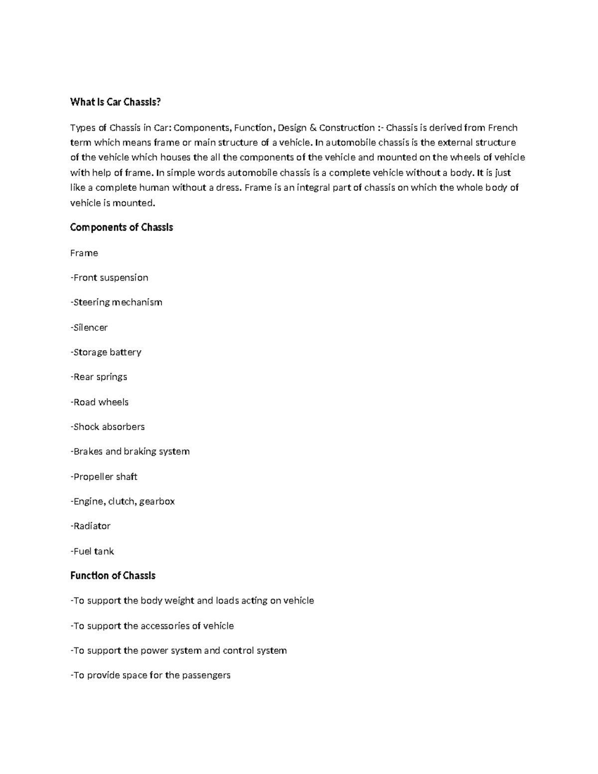 Chassis note: Understanding types, components, and construction of car ...