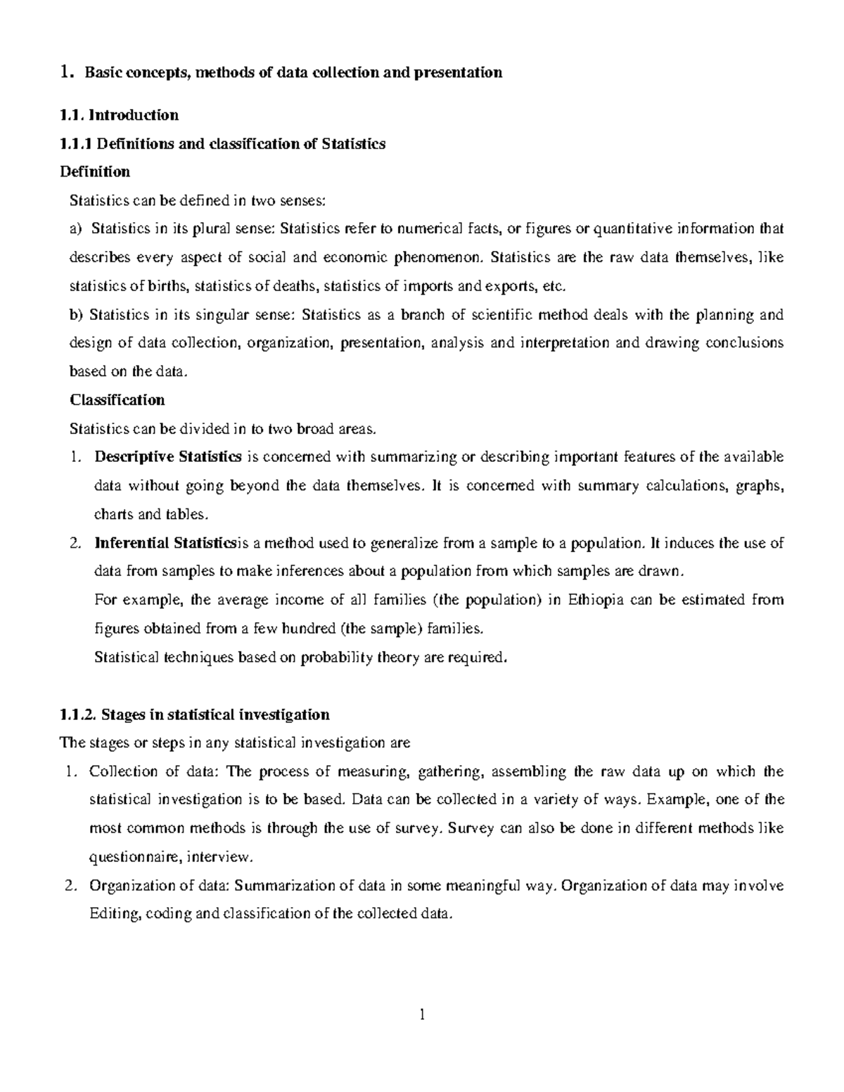 CH 1: Basic Concepts & Methods of Data Collection (STAT 101) - Studocu