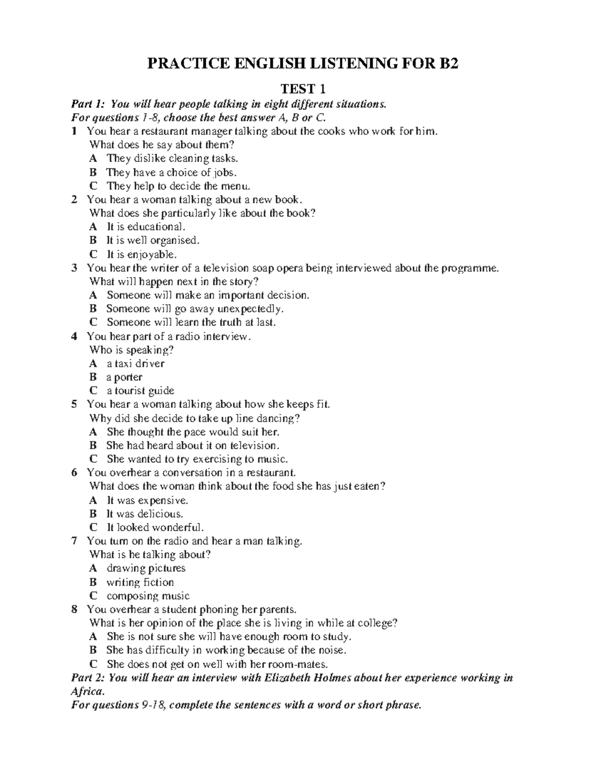 Practice English Listening for B2 Test 1: Situational Questions and ...