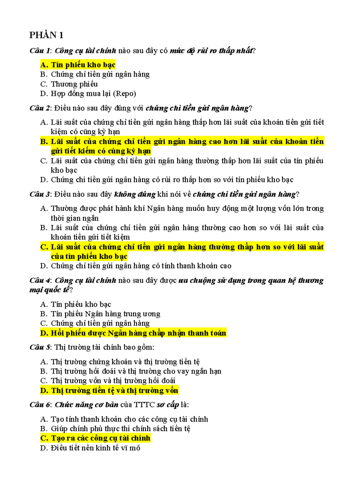 TRẮC NGHIỆM TTTC - Những câu hỏi quan trọng về tài chính và ngân hàng ...
