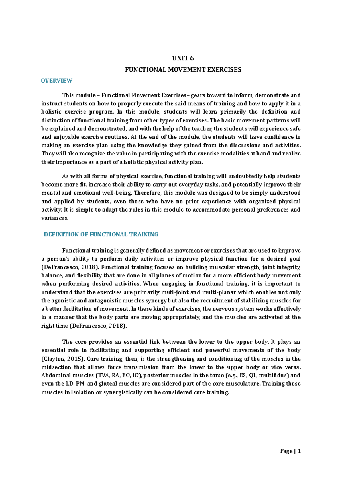 UNIT 6: Essential Functional Movement Exercises for Training - Studocu