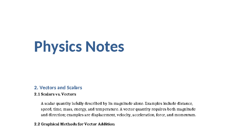 Physics Notes 2: Vectors, Scalars, and Dynamics Overview - Studocu