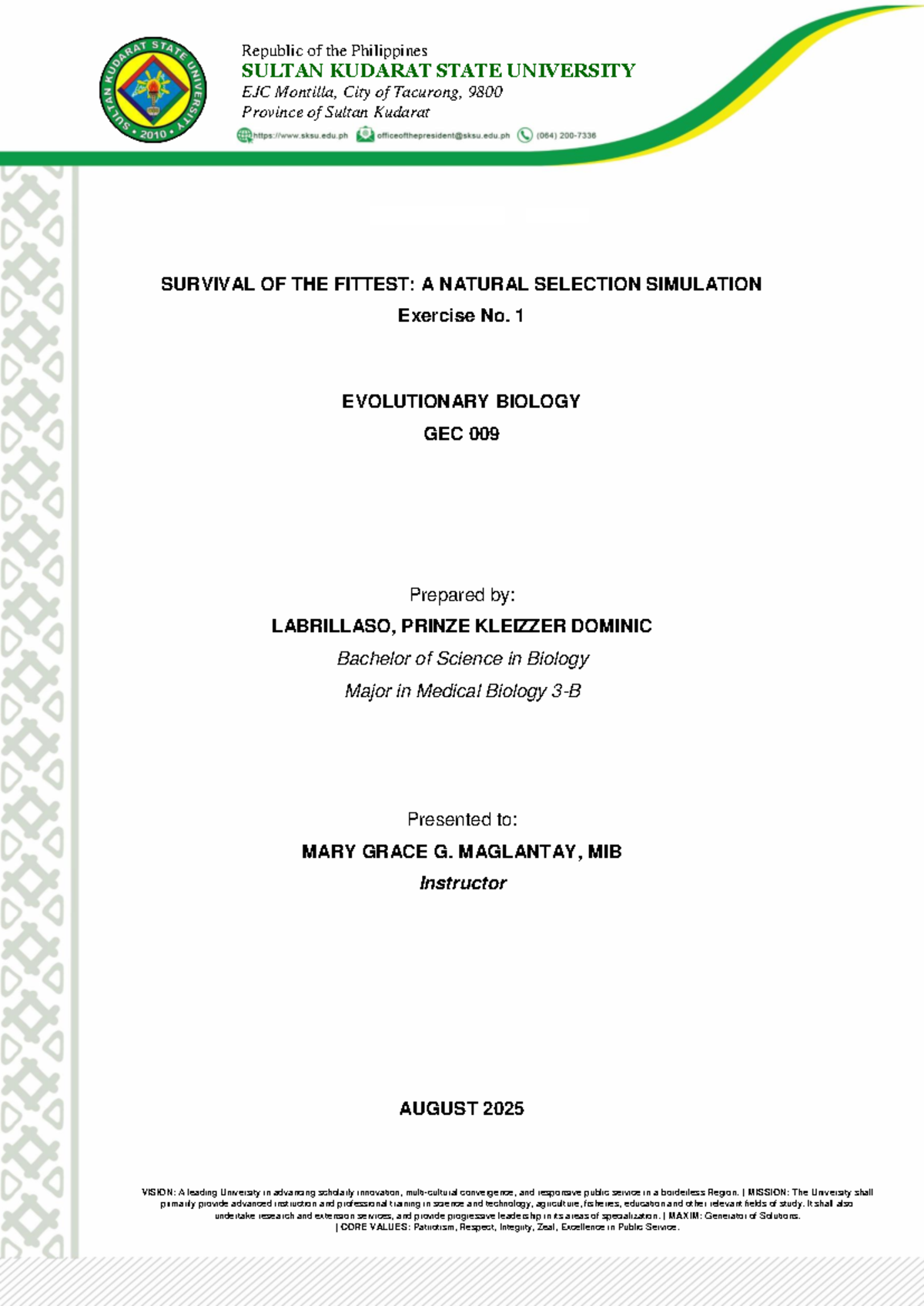 Evolutionary Biology Lab 1: Survival of the Fittest Simulation - GEC ...