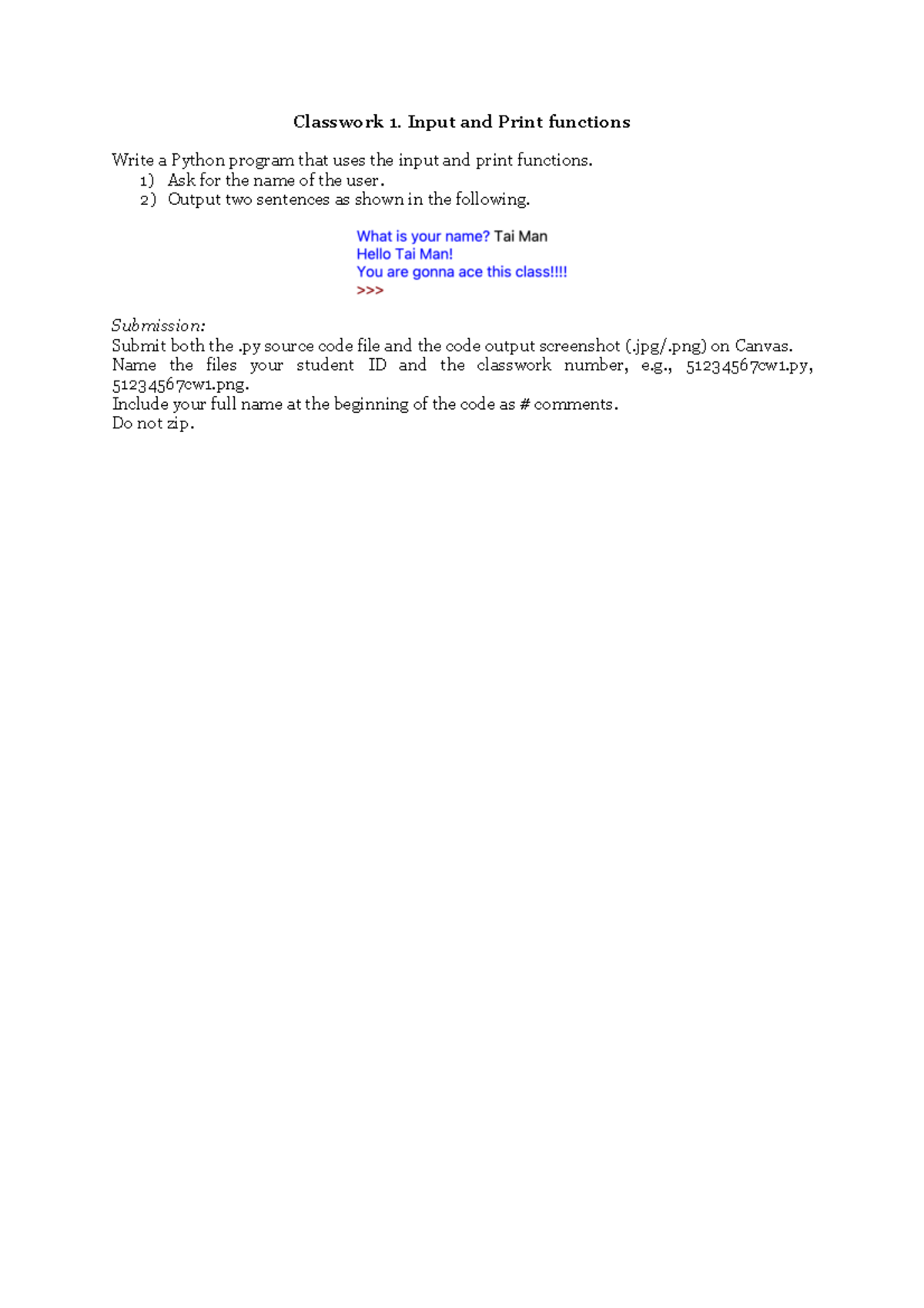 Classwork 1 - Class work 1 - Introduction to Business Programming in ...