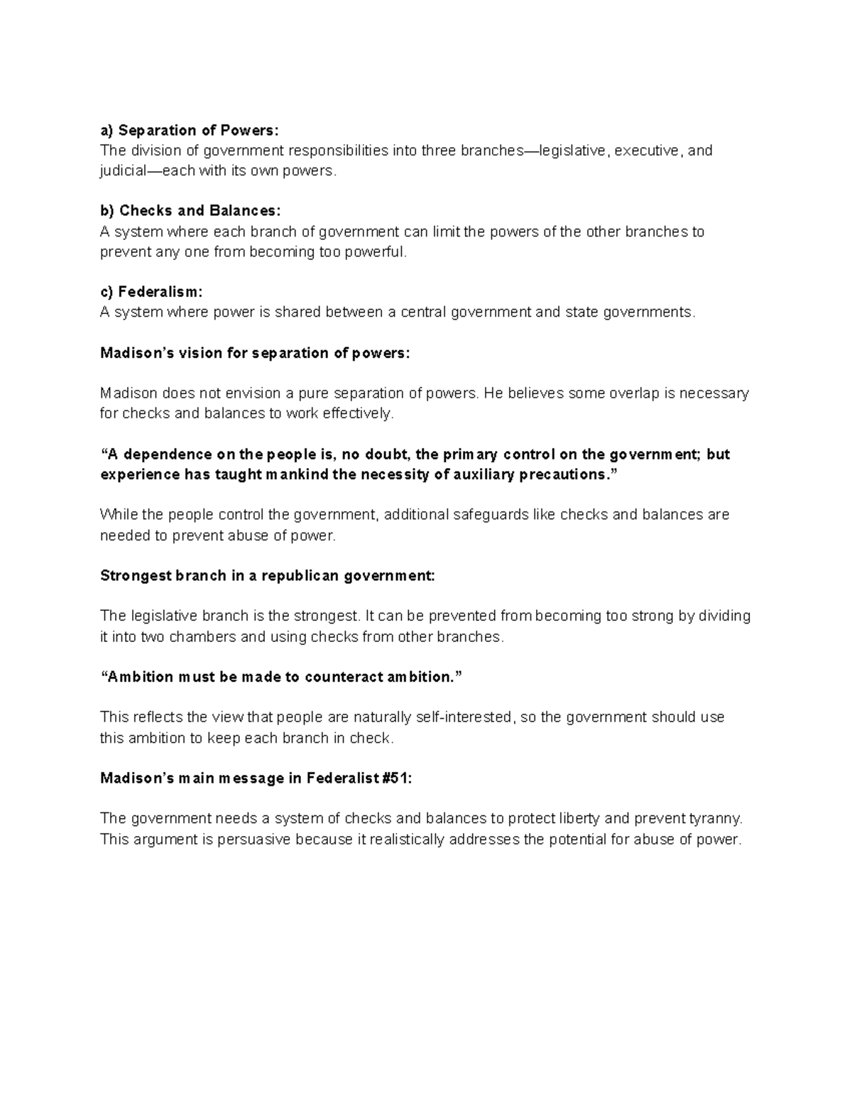 Federalist 51: Key Insights on Government Powers & Balances - Studocu