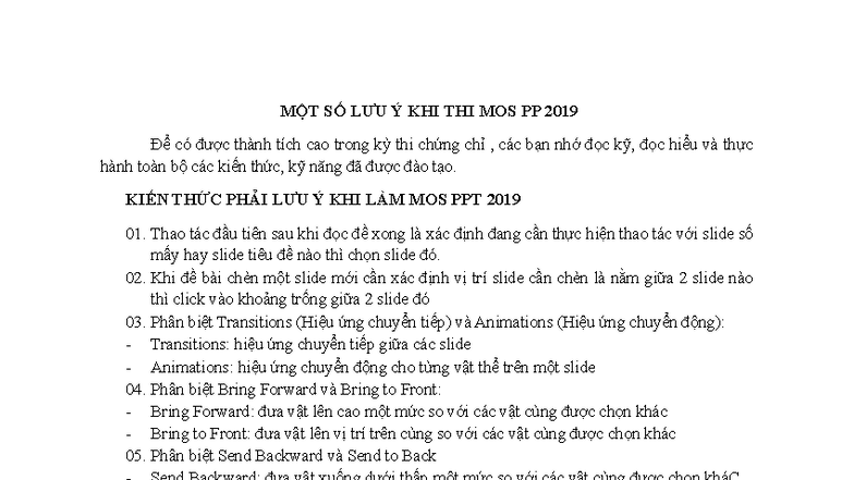 Lưu Ý Quan Trọng Khi Thi MOS PPT 2019 - Studocu