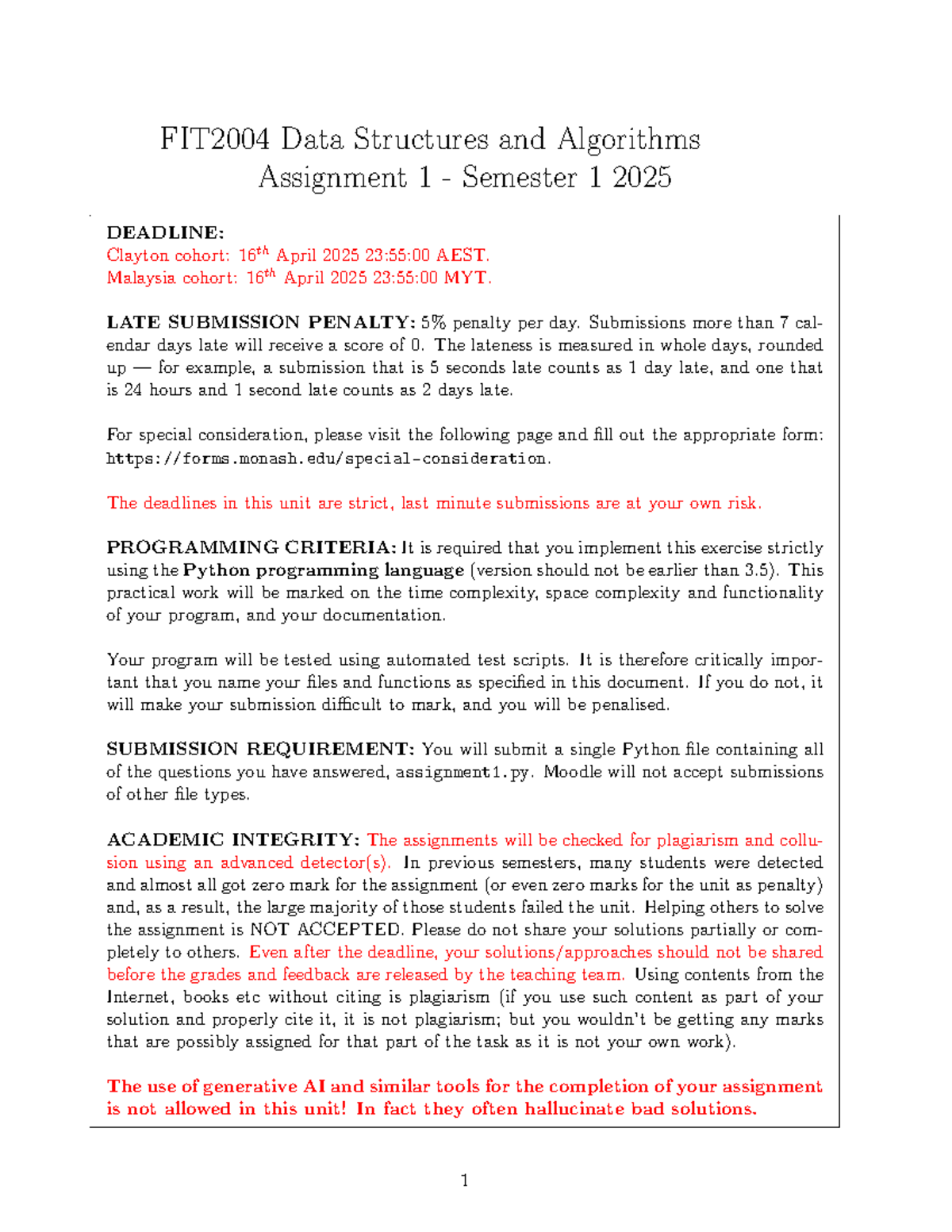 FIT2004 2025 Sem01 Assignment 1 - Data Structures & Algorithms - Studocu