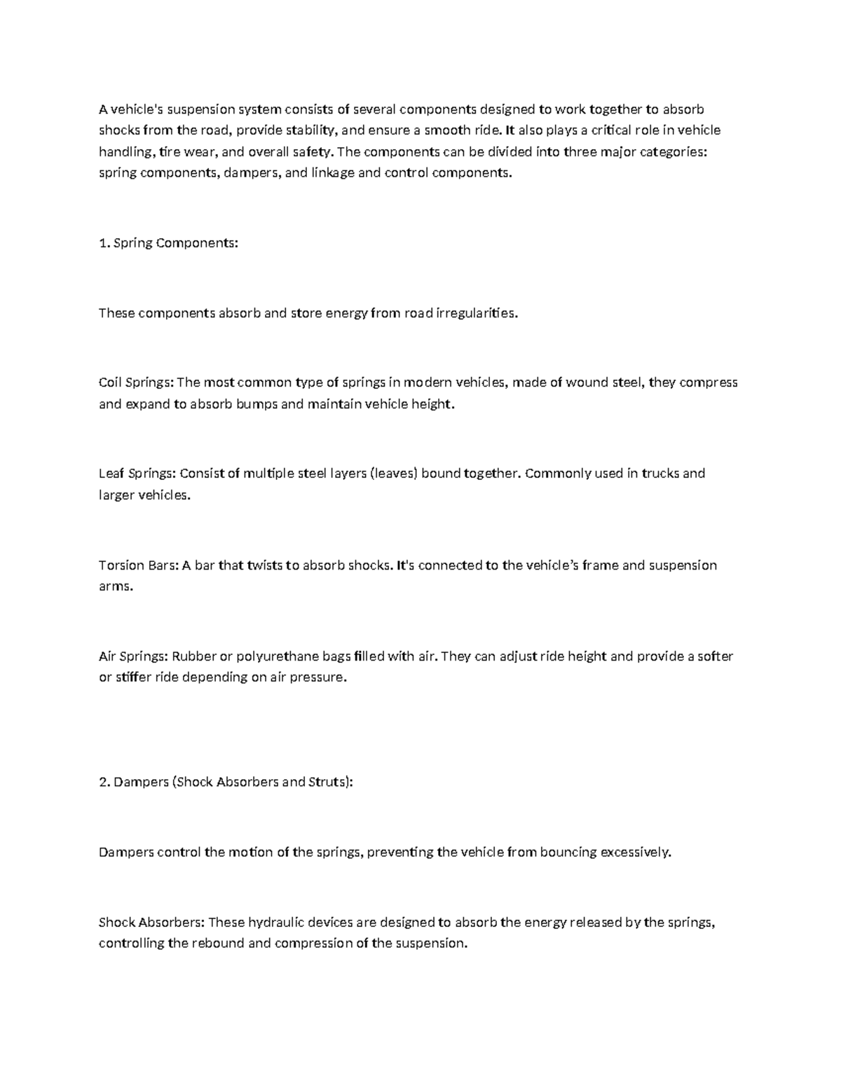 A vehicle's sus-WPS Office - A vehicle's suspension system consists of ...