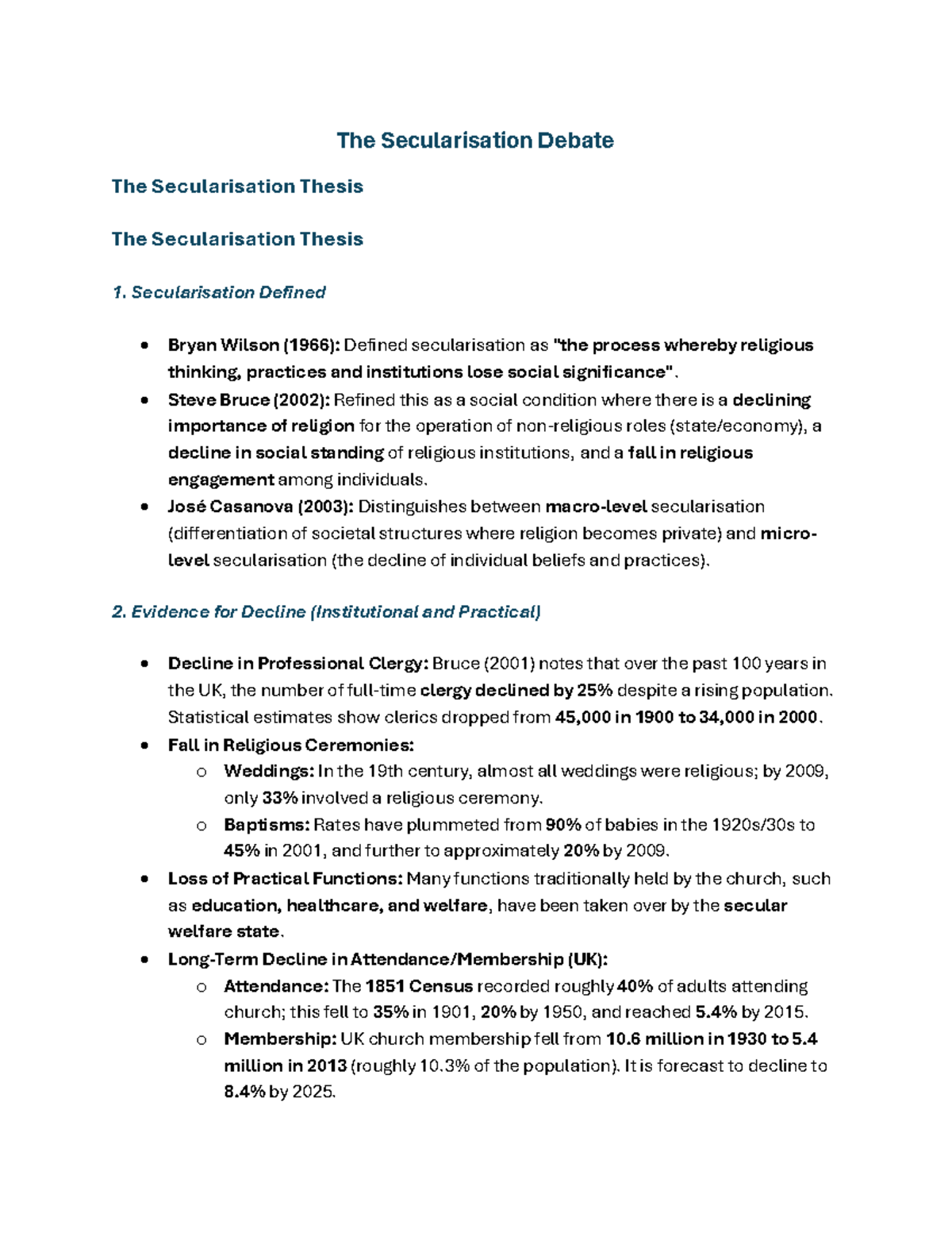 The Secularisation Thesis: Evidence and Theoretical Perspectives - Studocu