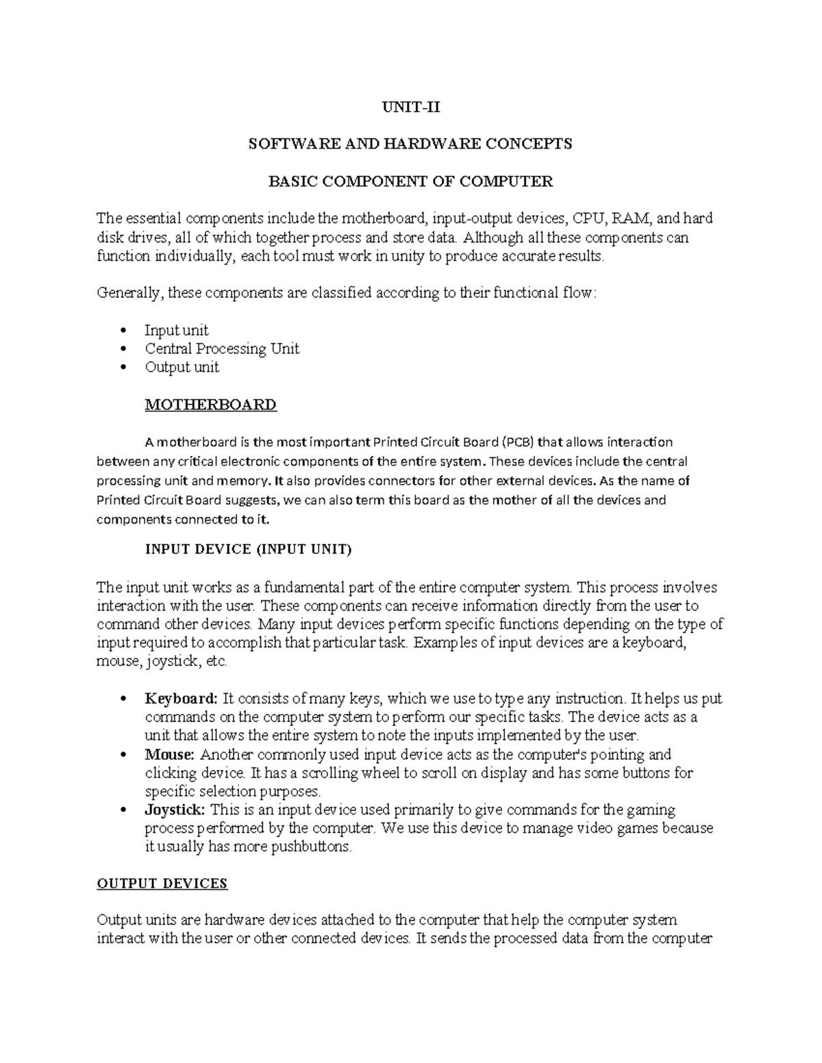 SOFTWARE AND HARDWARE CONCEPTS: BASIC COMPONENTS OF COMPUTER - Studocu