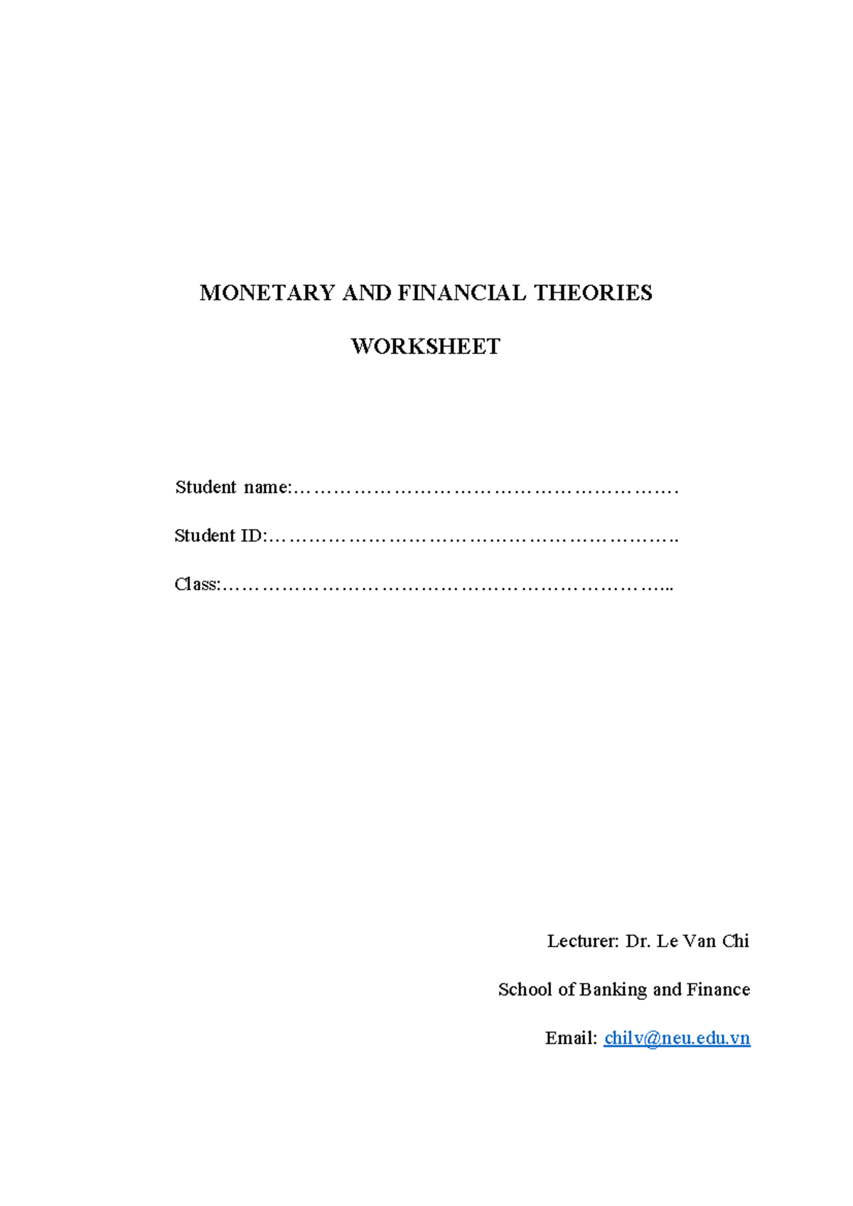 MFT 101: Chapter 1 Worksheet on Money, Banking & Financial Markets ...