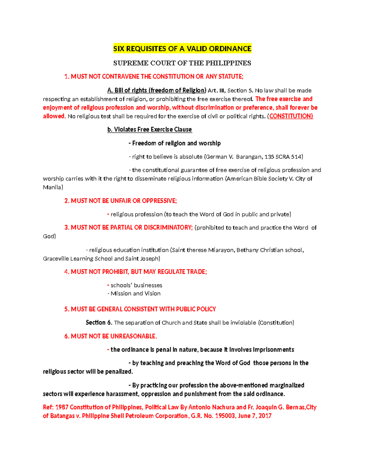 SIX Requisites of a Valid Ordinance: Insights from the Philippine ...