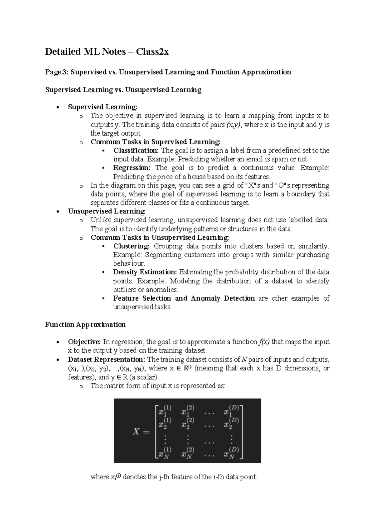 Class 2x: ML Notes Summary for Supervised & Unsupervised Learning - Studocu