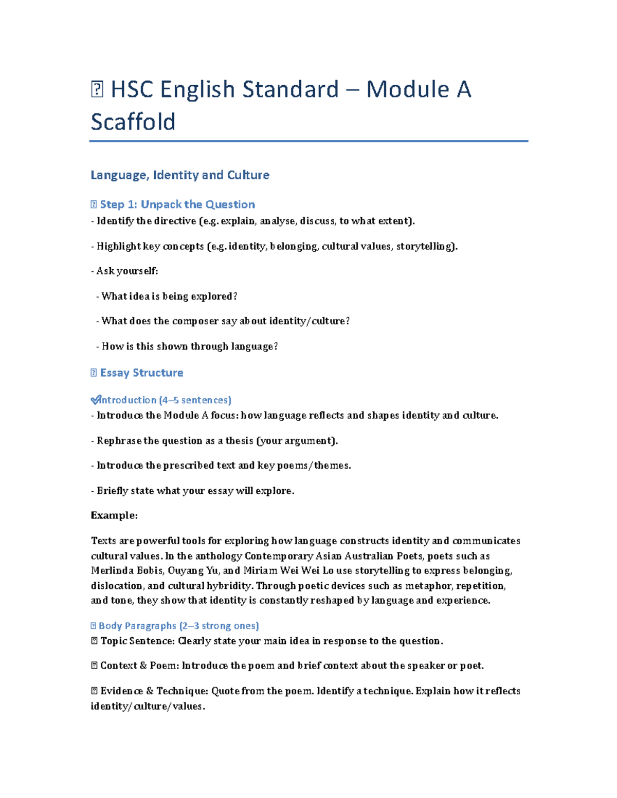 HSC English Standard Module A: Language, Identity & Culture Scaffold ...