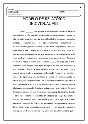 Relatório Individual de Desenvolvimento - 5º Ano - Aluno com TDAH e TOD - João apresenta - Studocu