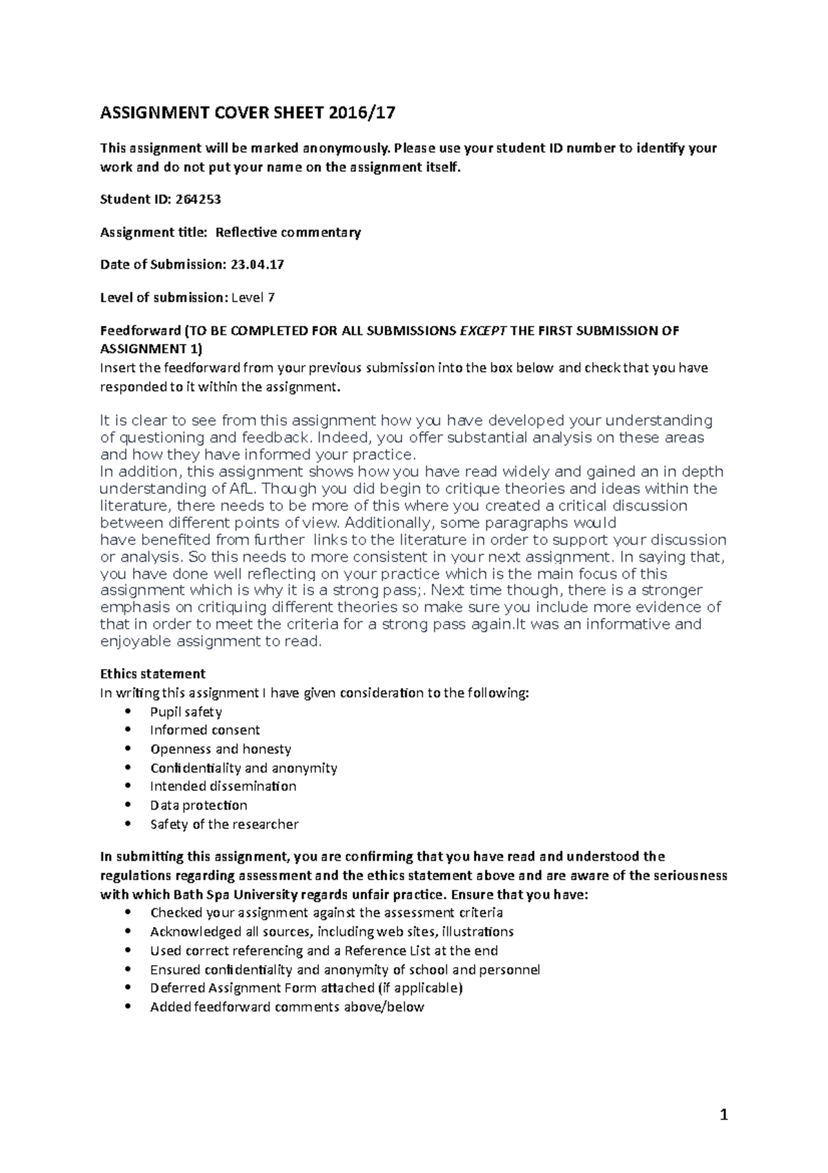 PGCE Assignment 3: Reflective Commentary on Teaching Practice - Studocu