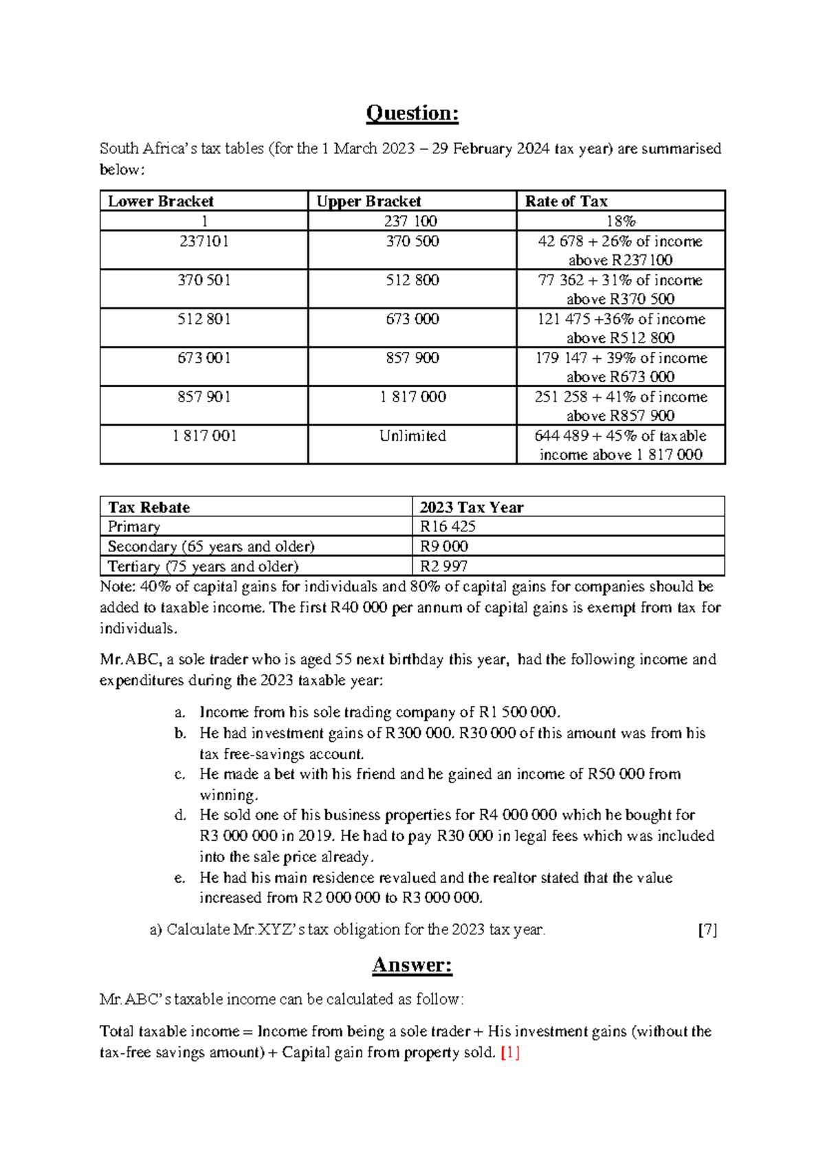 Tax Extra Example - TAX QUESTIONS for 2023 Tax Year - Studocu