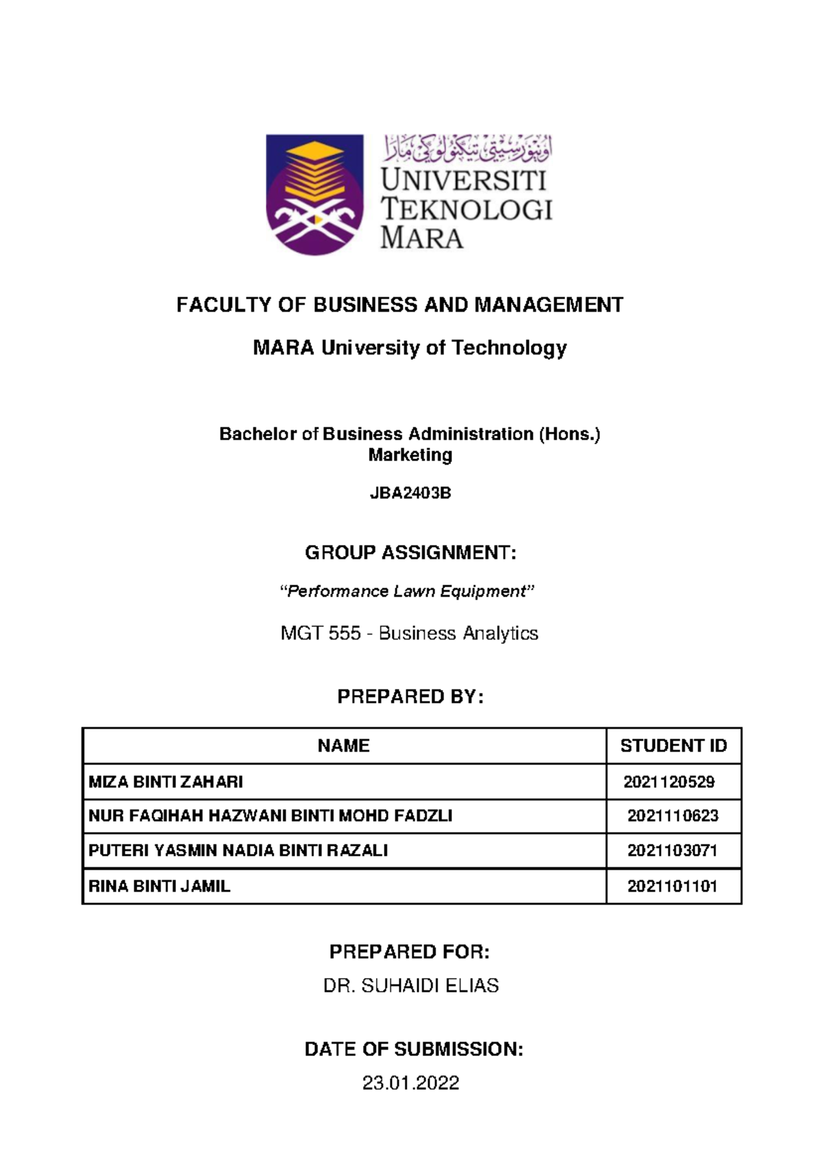 MGT555 - Group Assignment ( Group 2) - FACULTY OF BUSINESS AND ...