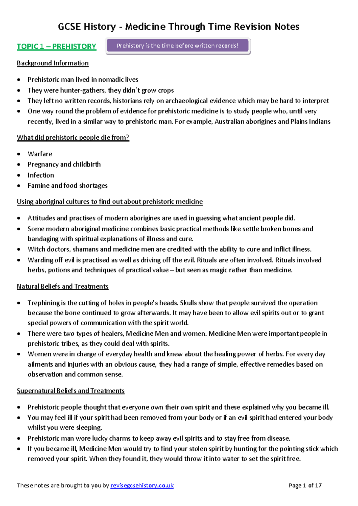 History Year 11-Medicine Through Time - Complete Course Revision Notes ...