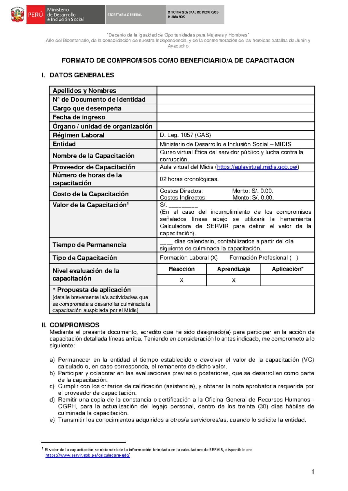 Compromiso de Capacitación: Ética del Servidor Público (MIDIS) - Studocu