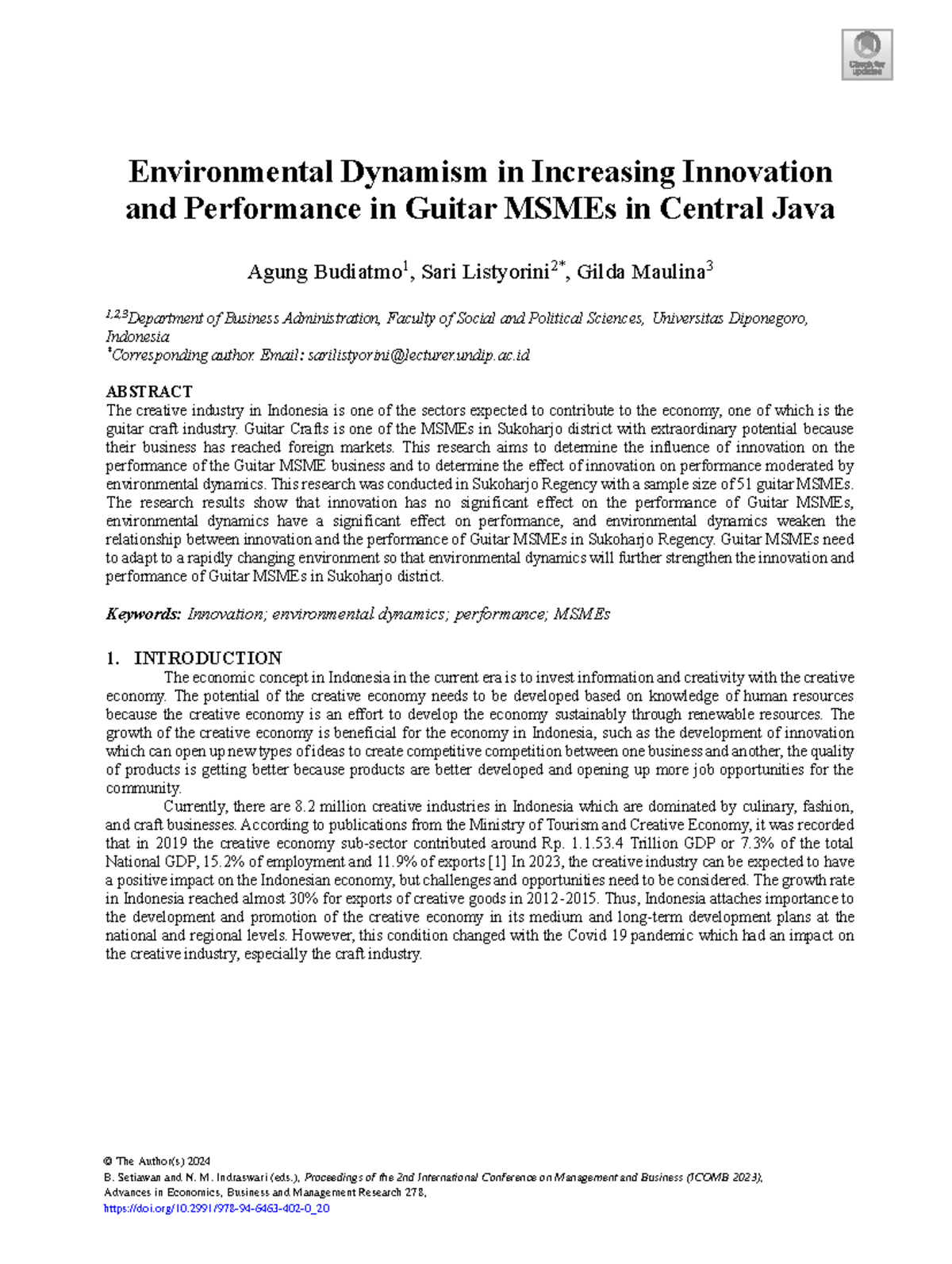 Environmental Dynamism and Its Impact on Innovation in Guitar MSMEs ...