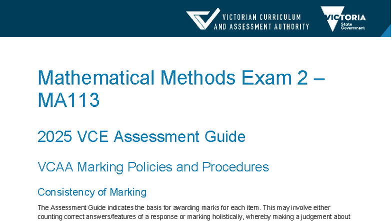 Mathematical Methods Exam 2 MA113 VCE Assessment Guide 2025 - Studocu