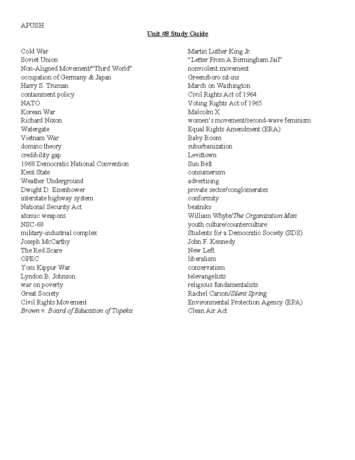 APUSH Cold War Era Study Guide: Key Events and Policies - Studocu